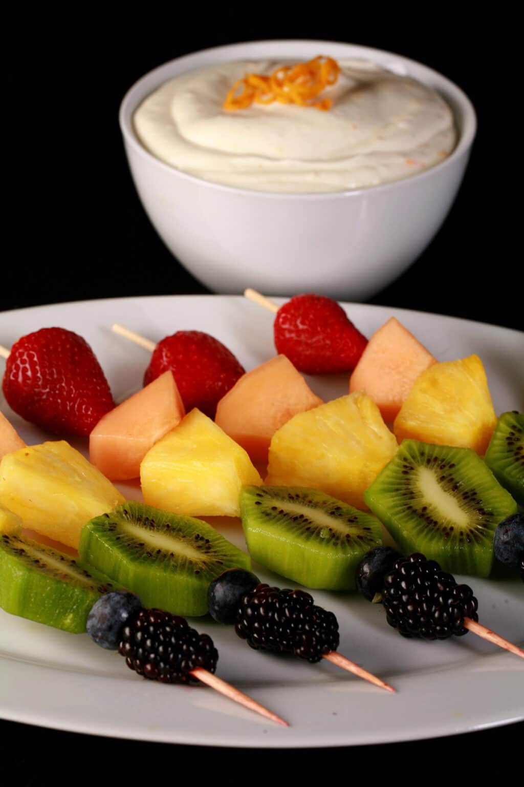 Rainbow Fruit Skewers with Mimosa Dip - Celebration Generation