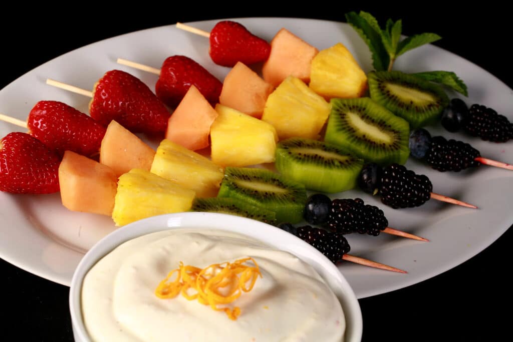 Rainbow Fruit Skewers with Mimosa Dip - Celebration Generation